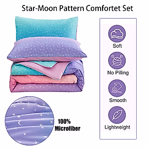 Yogeneg Rainbow Comforter Set Twin Size for Teen Girl &Boys Women,Metallic Star Moon Printed Mermaid Comforter with Pillowcase, Microfiber 2 Piece Bedding Set,All Season (Rainbow B, Twin)