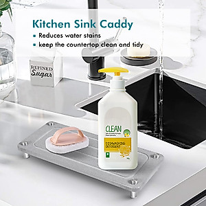 FEEGOO Sink Caddy Instant Dry Stone Sink Organizer for Kitchen Counter Diatomaceous Earth Sink Tray for Bathroom Fast Drying Soap Sponge holder Stainless Steel Feet with Rubber Bottom