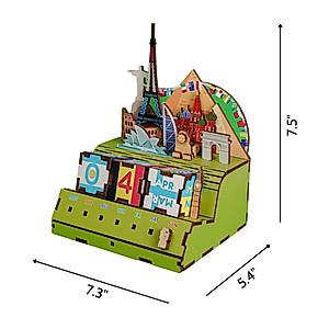 Tonecheer 3D DIY Wooden Yearly Calender, Creative Desk Calender, 3D Puzzle Decorative Calendar, Small Desk Calendar, Table Calendar (World Culture Calendar)