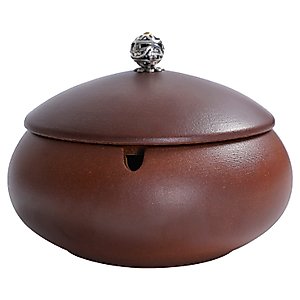 Ceramic Ashtray with Lid for Cigarette Outdoor, Windproof Ash tray Sets for Weed, Smokeless Home Ashtrays, Outside Ashtrays for Cigarettes for Patio, Garden, Balcony (Brown)