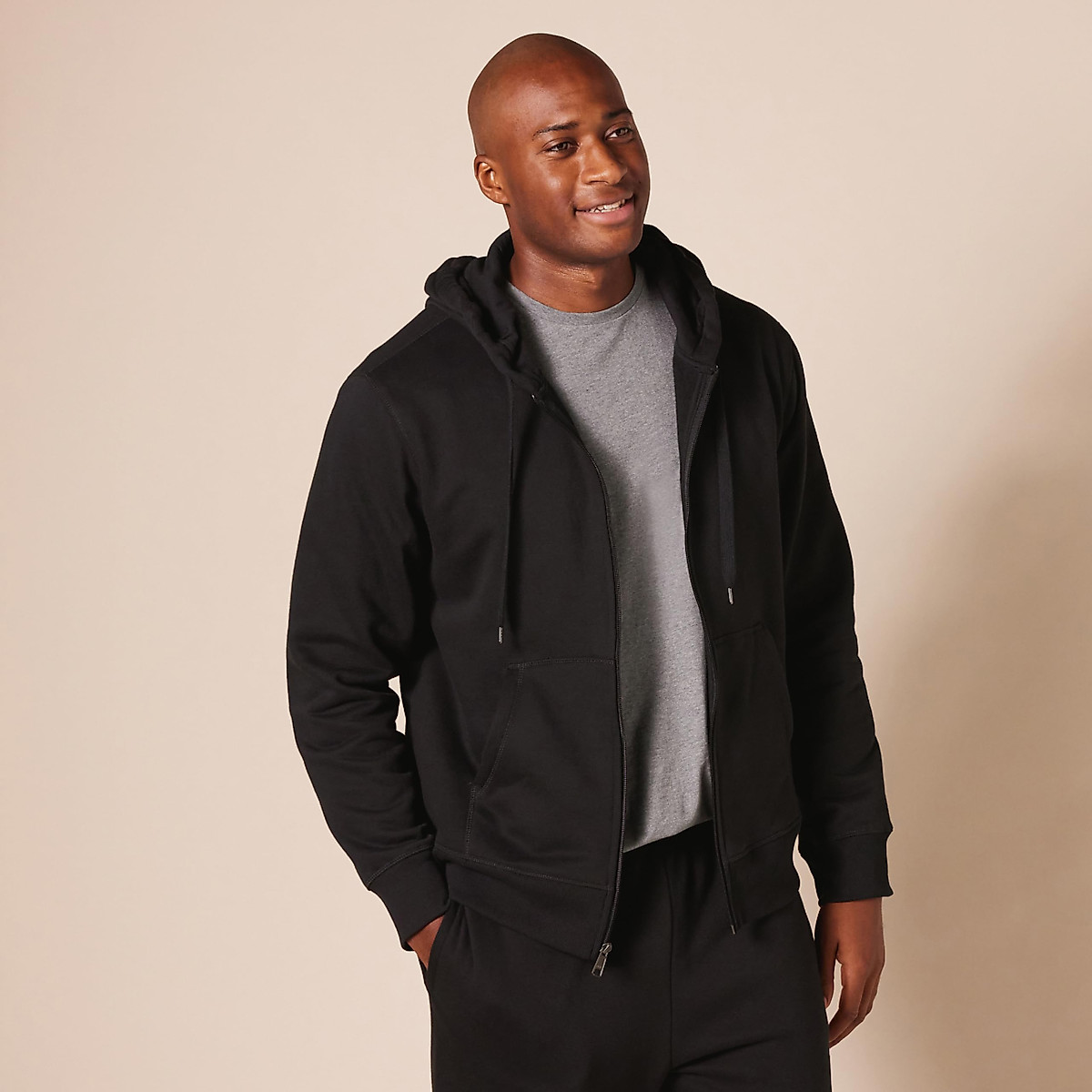 Amazon Essentials Men's Full-Zip Fleece Hoodie (Available in Big & Tall), Black, Medium