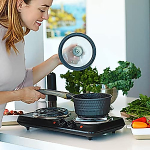 Ovente Electric Double Coil Burner 6 & 5.75 Inch Hot Plate Cooktop with Temperature Control and Easy to Clean Stainless Steel Base, 1700W Portable Countertop Stove for Home or Dorm, Black BGC102B