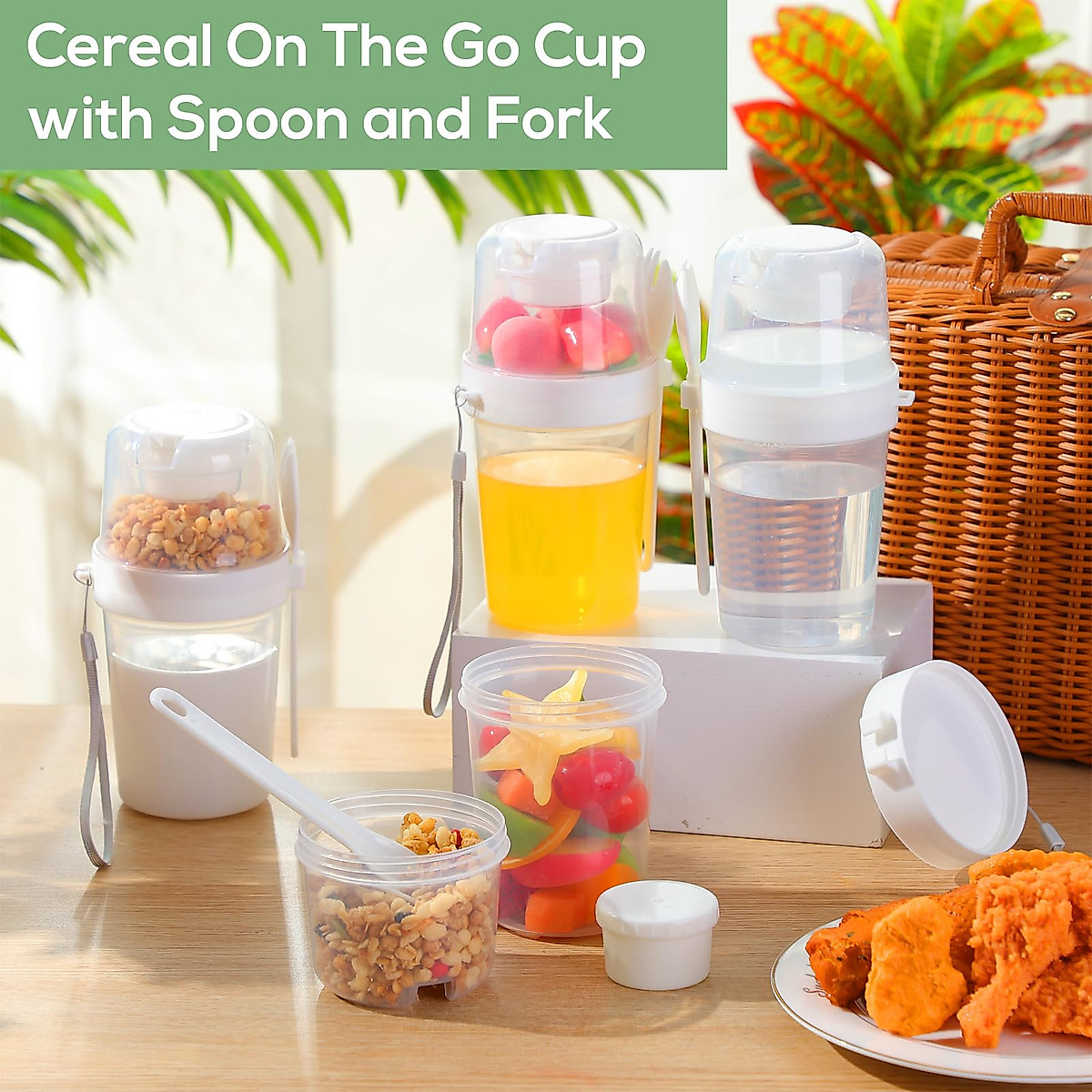 Gueevin 8 Pcs Yogurt Parfait Cups with Lids Reusable Yogurt Containers with Spoon 27 oz for Take Kids Oatmeal Snack Cereal Lunch Salad Fruit Breakfast Vegetable Storage