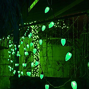 Twinkle Star C9 St Patricks Day String Lights, 50 LED 33ft Outdoor Fairy Lights with 29V Safe Adaptor, Extendable Green Wire String Lights for Holiday Patio Xmas Tree Wedding Party Decoration, Green