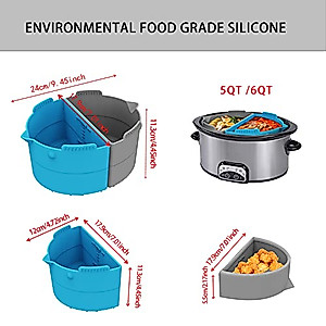 AITRIMYX 2-Pack Suitable for 4-5 QT Slow Cooker Liner Reusable Silicone Slow Cooker Liner Slow Cooker Partition Pad Leak Proof Crocker Cooker Divider Insert Piece Dishwasher Easy Clean BPA-Free Slow Cooker Liner (Gray and Blue)