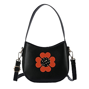 Simple Quilted Crossbody Bag, Printing Small Leather Crossbody Bags Ladies Leather Shoulder Bag Clutch (Black)