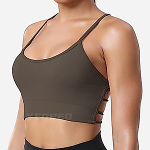 YEOREO Heily Women's Backless Sports Bra Seamless Padded Strappy Criss Cross Bra Workout Yoga Crop Tank Tops Brown XL