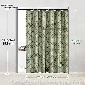 Siiluminisoy Sage Green Boho Shower Curtain Woven Fabric Cute Shower Curtain, 72 x 72 Tufted Chevron Textured Striped Modern Farmhouse Minimalist Cloth Shower Curtain Set with Hooks for Bathroom