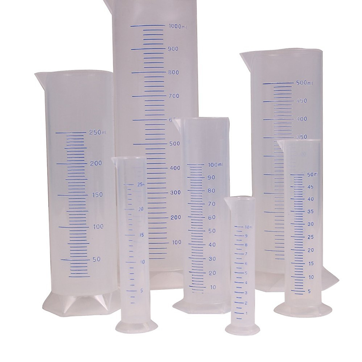 hand2mind Graduated Cylinder Set, Polypropylene Measuring Cylinder, Plastic Graduated Cylinder Container, Lab Equipment, Lab Tubes, Chemistry Science Supplies, School Lab Supplies (Set of 7)