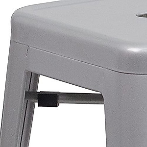 EMMA + OLIVER Commercial Grade 24" H Backless Silver Metal Indoor-Outdoor Counter Height Stool