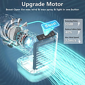 Mini Air Cooler Fan, Personal Evaporative Air Cooler with 900ml Water Tank with Ice Box, 4 in 1 Humidifier Fan, 2 Cool Mist, 7 Colors LED lights, 3 Wind Speed,10W for Home Work Camping