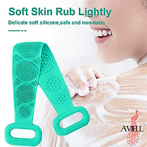 Silicone Body Scrubber,Bath Body Brush for Shower,Exfoliating Dual Side Scrubby Buddy,New Version 2020 Easy to Clean Long Hygienic Washer for Men and Women,Deep Cleaning Massage Scrubbers (Green)