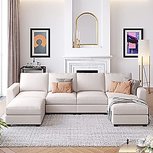 P PURLOVE Modern Large Sectional Sofa, U Shape Upholstered Couch, Sofa sectionals for Living Room with Removable Ottomans, for Living Room Apartment, Beige
