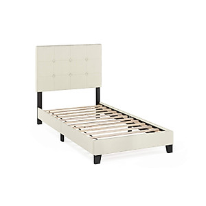 Furinno Laval Button Tufted Upholstered Platform Bed Frame, Twin, Linen