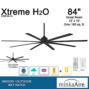 MINKA-AIRE F896-84-CL, Xtreme H2O 84" Ceiling Fan in Coal (Black) Finish with Remote and Additional Wall Control