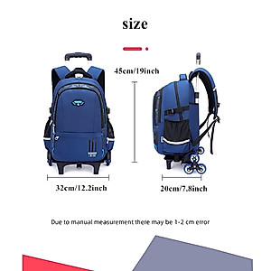 LANSHIYA 3 Pcs Kids Rolling Backpack Blue Geometric with Wheels Trolley School Bag Set for Boys