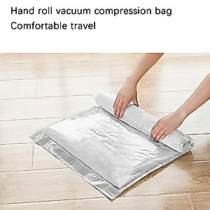 Clzemo 10 Pcs Compression Bags for Travel Packing, Clear Travel Space Saver Bag Reusable Hand Roll-Up Vacuum Storage Bags, Travel Essentials Large Vacuum Clothing Organizer for Clothes Blankets Towels