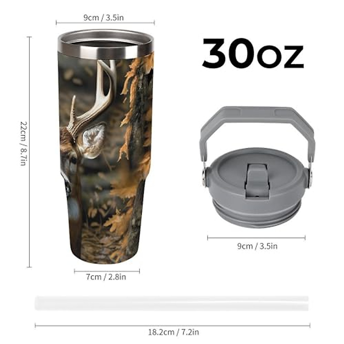 YTLKGFP 30 Oz Large Capacity Car Cup Camouflage Deer Tumbler with Handle Straw Lid Insulated Stainless Steel Water Bottle Travel Mug Leak-proof Car Cup Keeps Cold Or Hot