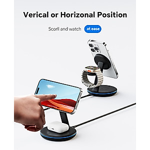 3 in 1 Charging Station for Apple Devices, Mag - Safe Charger Stand,15W Fast Magnetic Charger Wireless Compatible for iPhone 15 14 13 12 Pro/Max/Plus/Mini,AirPods Pro/3/2,iWatch 9/8/7/6/SE/5/4/3/2