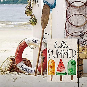 CROWNED BEAUTY Hello Summer Ice Cream Garden Flag 12×18 Inch Double Sided Vertical Yard Outdoor Decoration CF157-12