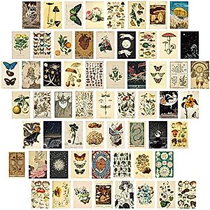 Gersoniel 60 PCS Vintage Collection Postcard Set Retro Style Botanical Butterfly Mushroom Nature and Ephemera Postcards for DIY Card Paper
