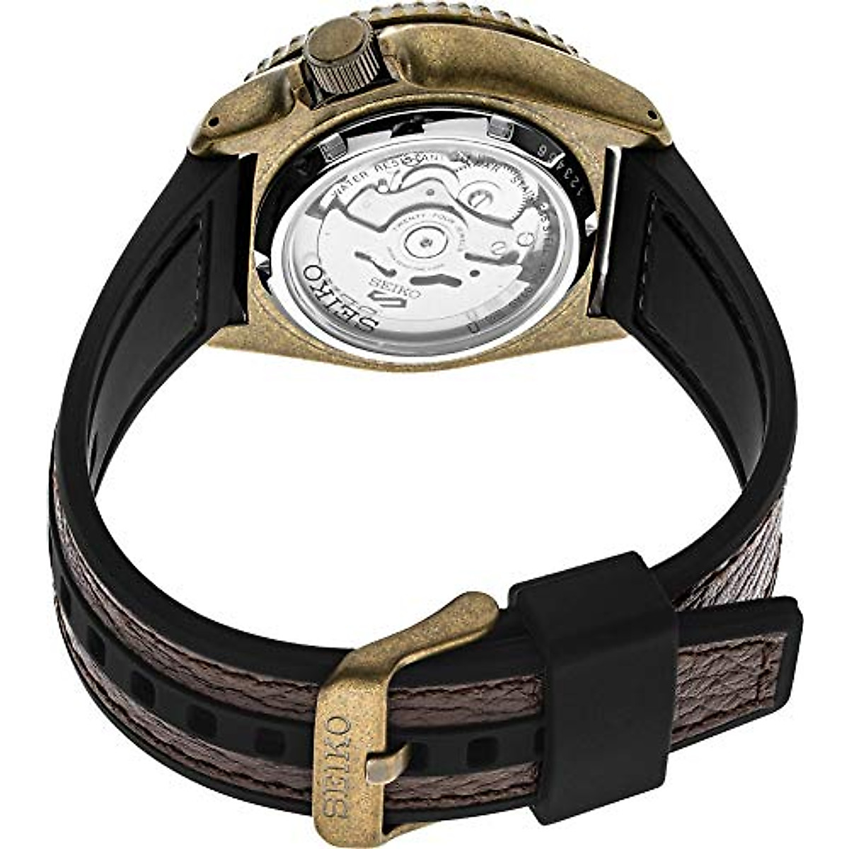 SEIKO Men's 5 Sports Stainless Steel Automatic Watch with Silicone Strap, Brown, 22 (Model: SRPE80)