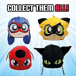 Miraculous Ladybug - Huggie Hideaway Plagg, 16.5-inch Black Plush Pillow, Super Cute Soft Stuffed Toy for Kids with Large Zipper Secret Pocket in The Back (Wyncor)