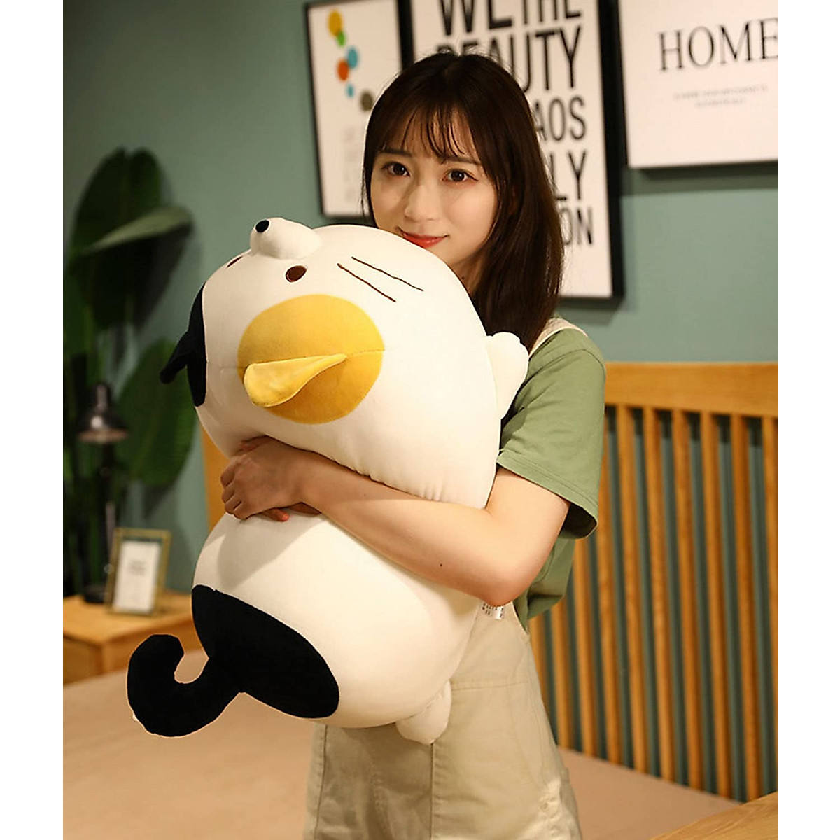 Cute Soft Fat Tabby Cat Kitten Stuffed Animals Cat Kitten Plush Toys Cat Kitten Plushies Throw Pillow Cat Kitten Hugging Cuddly Cat Kitten Doll Pillow Gift for Kids and Lovers (White, 14-Inch)