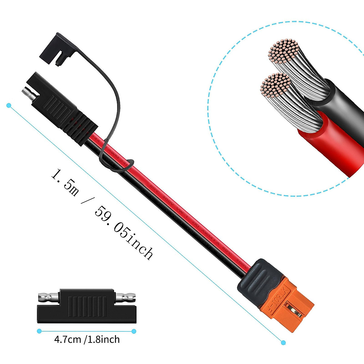 ZkeeShop XT60i to SAE Adapter 10AWG Solar Charging Cable XT60i-F Extension Cable with SAE Reverse Adapter Compatible for Ecoflow Solar Generator Portable Power Station 1.5M