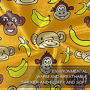 Soft Fleece Blanket, Monkey Love Banana Warm Cozy Plush Blanket, Fluffy Faux Fur Throw Blanket, Large Furry Blanket for Bed Chair Sofa Couch Bedroom 50" x 60"