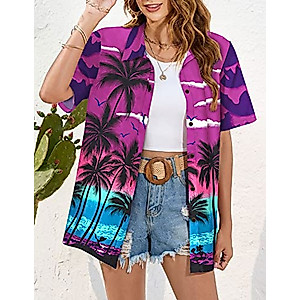 LILYCHIC Womens Hawaiian Tops Summer Floral Print V Neck Shirt Short Sleeve Tropical Beach Luau Party Outfits Purple XL