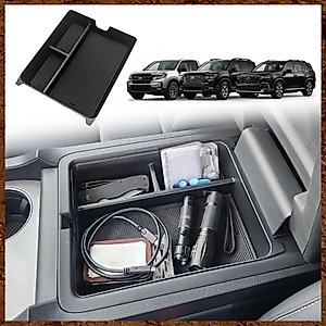 Muslogy Center Console Organizer Compatible with 2023 2024 2025 Honda Pilot Accessories, 2024 2025 Ridgeline/Passport Center Console Storage Box Divider Inserts Interior ABS Material(Black)