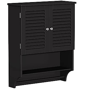 ChooChoo Bathroom Wall Cabinet with Towels Bar, 23.6" L x8.9 W x29.3 H MDF Material Medicine Cabinet, 2 Doors Over The Toilet Space Saver Storage Cabinet with Large Space, Black