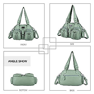 Angel Barcelo Purses and Handbags Women Tote Shoulder Bag Top Handle Satchel Hobo Bags Fashion Washed Leather Purse Green