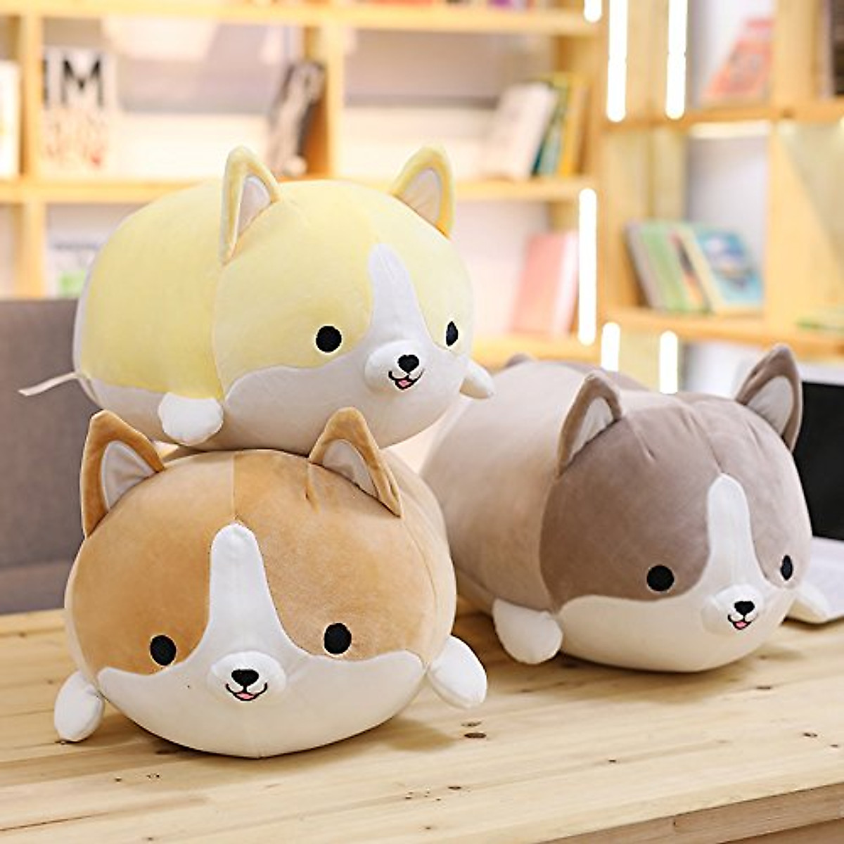 Levenkeness Corgi Dog Plush Pillow, Soft Cute Shiba Inu Akita Stuffed Animals Toy Gifts (Brown, 11.8 in)