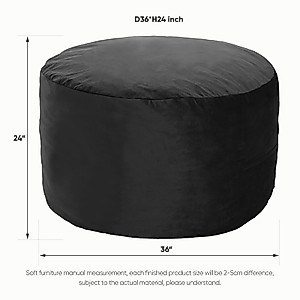 SEASXOLTE Bean Bag Chair 3Ft, Memory Foam Filled, Removable Velvet Cover, Bean Bag Chairs for Adults and Teens, Round Sofa Chair for Living Room, Bedroom and Gaming Room, Black