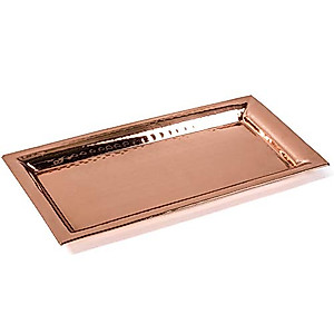 Colleta Home Hammered Tray – Set of 2, Serving Platter 16x8 Inch, Rectangular Serving Dish 12x6 Inch, Pure Copper, Stackable - Nesting Trays (2 Pack Copper Rectangle)