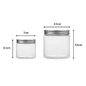 Tebery 18 Pack Clear Plastic Jars Bottles Containers with Silver Metal Lids 12oz & 5oz Transparent Storage Container for Slime Kitchen Dry Goods and More