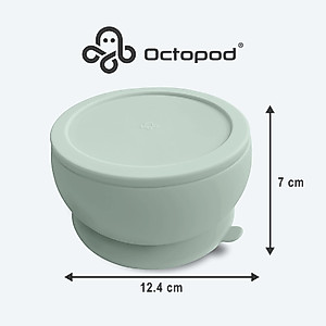 Octopod Silicone Baby Suction Bowl With Lid - Toddler & Baby Bowls, Baby Food Containers, Spill Proof Bowls For Toddlers, Suction Baby Bowls With Lids, Food Grade Silicone Baby Bowl (Sage Green)