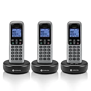 Motorola Voice Cordless Phone System w/ 3 Digital Handsets + Answering Machine, Remote Access, Call Block - Dark Grey (T613)