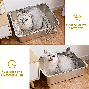 3 Pack Stainless Steel Cat Litter Box, Large Size with 5.9in High Sides Metal Pet Litter Box Non Stick Smooth Surface for Cat Rabbits (15.7 x 11.8 x 5.9 inches)