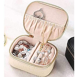ZZYINH AN207 Simple Jewelry Box PU Leather Earrings Necklace Bracelet Storage European Style Portable Travel Jewellery Organizer Small Jewelry (Color : Beige)