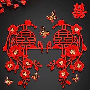 Chinese Traditional Wedding Decorations,Double Happiness,Flannel Paper-Cut 3D Three-Dimensional Bridal Room Decorations, Free About 100Double Happiness Stickers(Magpie)