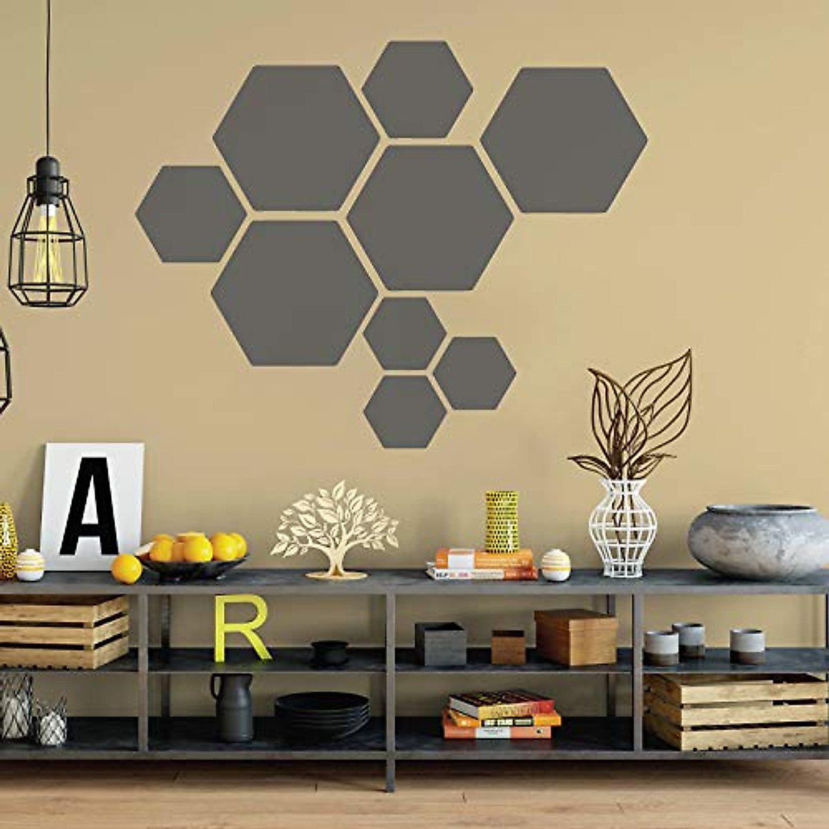 NAKLEO 5 pcs Reusable Plastic Stencils - Honey Honeycomb Hexagon - 13.4" to 3.5" - Pattern Children Kids Painting Template Room Decor - Craft DIY Wall Furniture