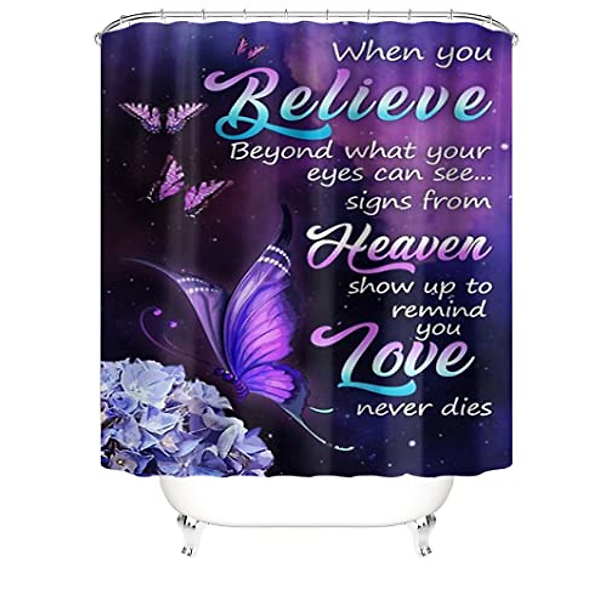 Butterfly Shower Curtain Sets with Non-Slip Rugs,Bath Mat,Toilet Lid Cover and 12 Hooks,Waterproof Polyester Modern Style Floating Purple Bath Sets Bathroom Decor 4Pcs