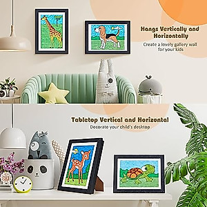 2 Pack Kids Art Frame - 8.5X11 Kids Artwork Frames Changeable Picture Display Holds Max. 150 Pcs,Front Open Storage Frames Great for 3D Picture,A4 Artwork,Children Drawing,Hanging Art (Black)