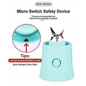 Toycol Portable Blender Mini Personal Juicer Cup Travel Smoothie Maker with Updated 6 Blades,Wireless USB Rechargeable Fruit Juice Mixer with 4000mAh Battery 16Oz for Outdoors,Home,Office,Sports Christmas Gift Blue