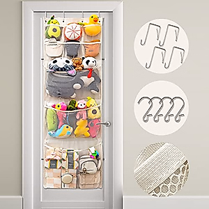 Stuffed Animal Storage, Over The Door Organizer Storage for Stuffed Animals Holder, Animals Storage Bag for Room Bathroom Behind Door Storage Organizer, 3 Large & 6 Small Breathable Dense Mesh Pockets