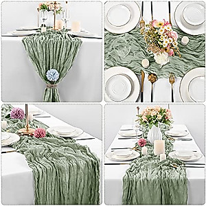 10 Pcs Sage Green Cheesecloth Table Runner 10FT, Gauze Table Runner for Wedding Reception Sheer Bridal Shower Birthday Party Boho Table Decoration, Rustic Romantic Wedding Runner