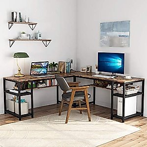 Tribesigns 70 Inch Modern L-Shaped Desk with Bookcase, L Shapes Computer Desk Study Table Super Sturdy Workstation for Home Office with Hutch, Brown